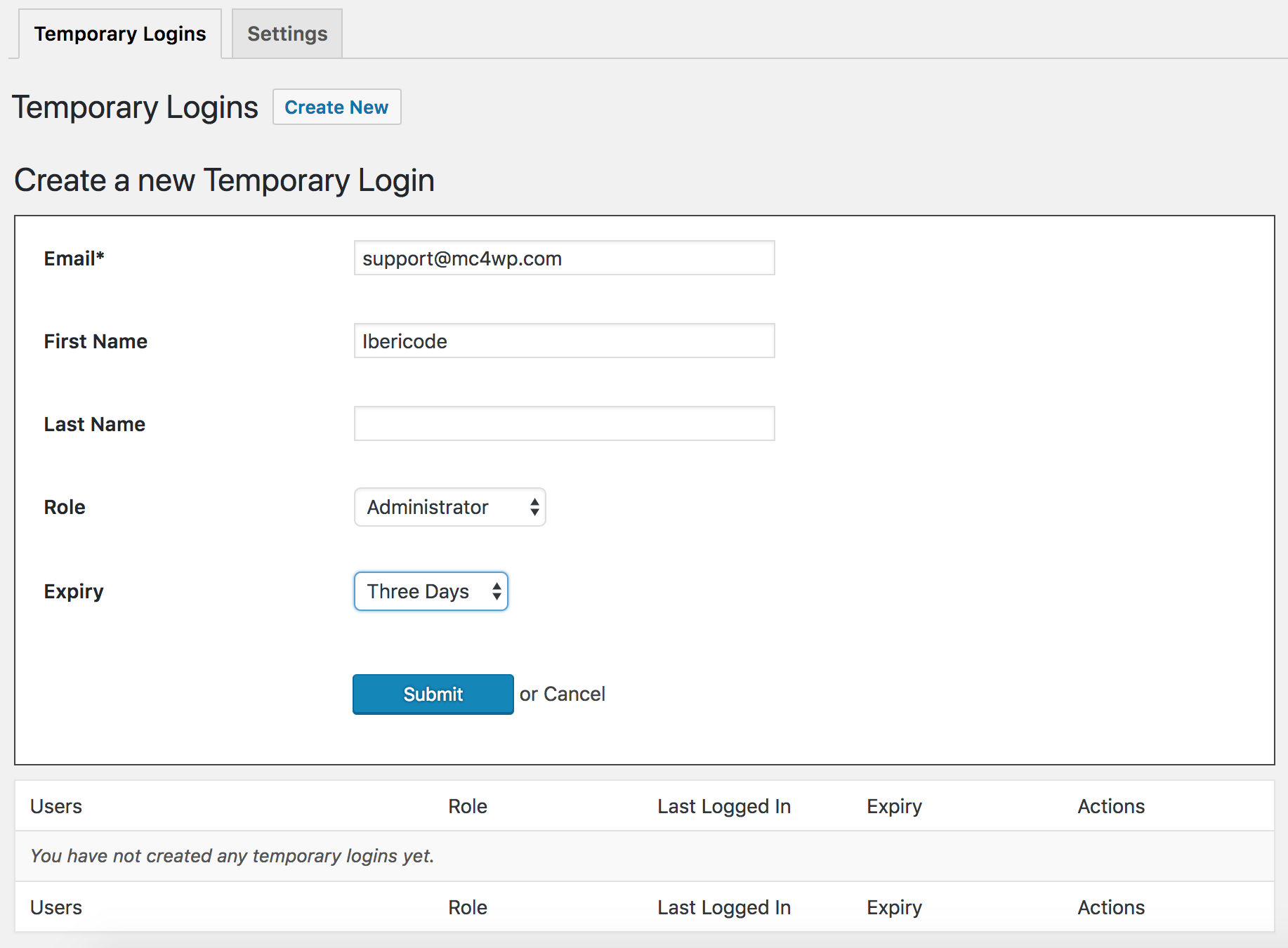 Creating a temporary login for our support team - Mailchimp for WordPress